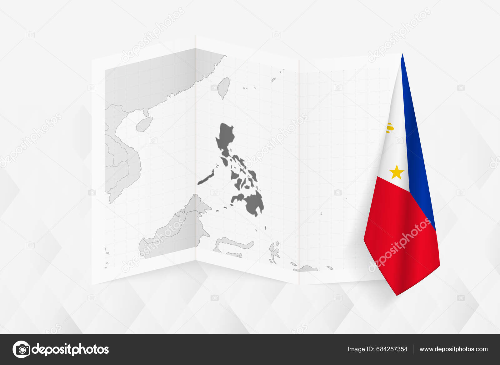 Hartă Gri Filipinelor Steag Filipinez Agățat Parte Harta Vectorială ...