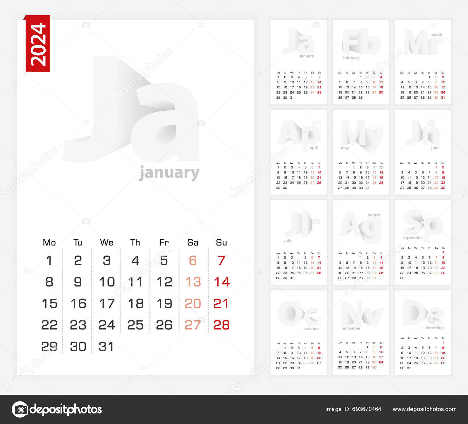 Calendar 2024 Template Minimalist Calendar Set 2024 Year Stock Vector ... Calendar 2024 Template Minimalist Calendar Set 2024 Year Stock Vector ...