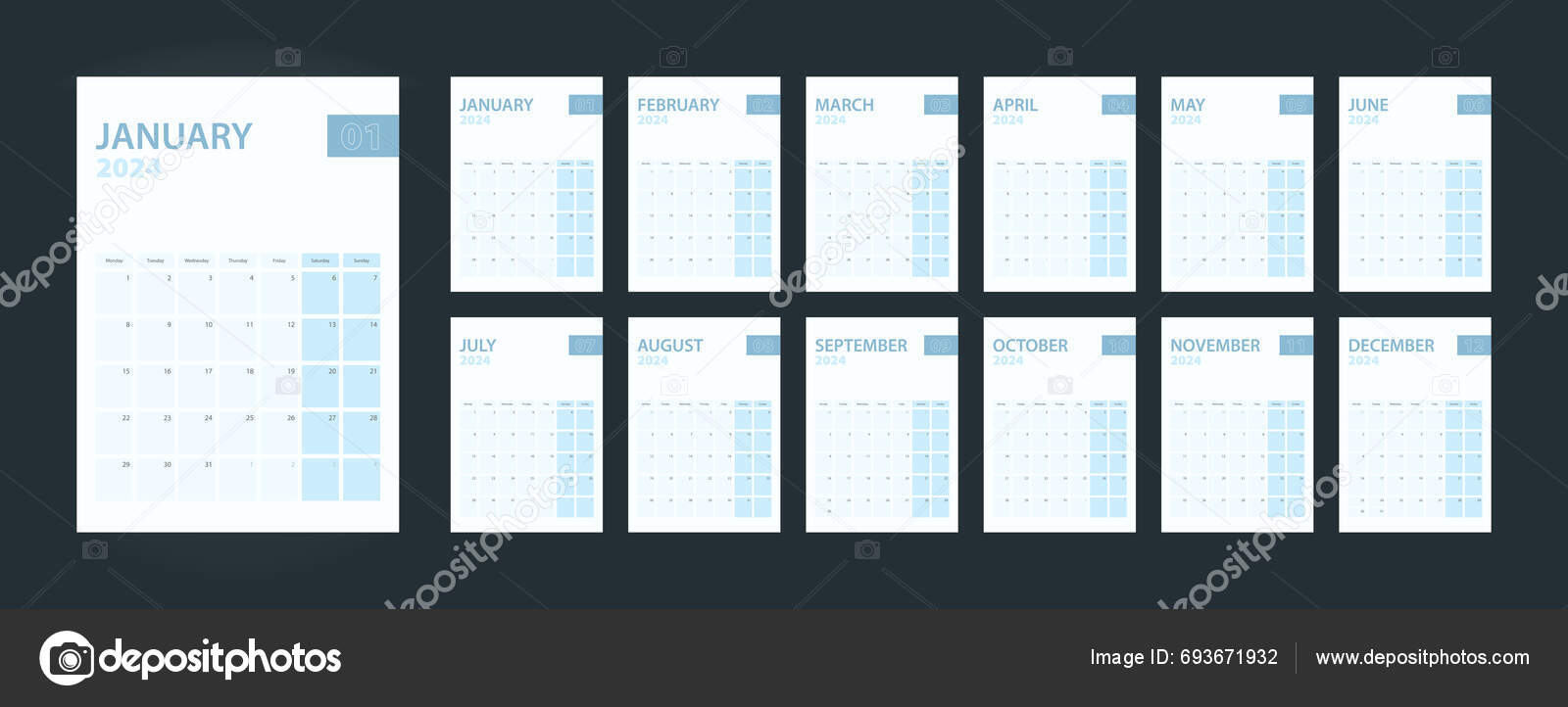 Vertical Calendar 2024 Set Pages Calendar 2024 Stock Vector by ©boldg ...