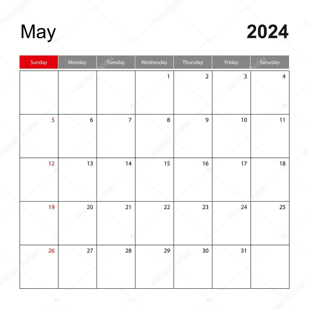 Plantilla de calendario de pared para mayo de 2024. Planificador de ...