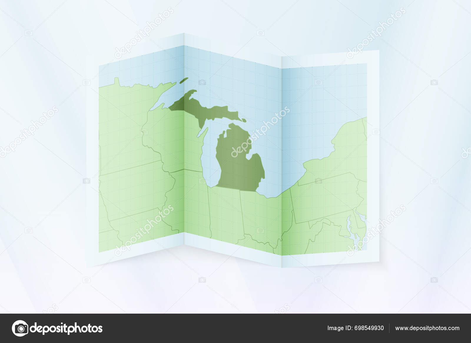 Michigan Mapa Papel Plegado Con Michigan Mapa Vector de stock ...