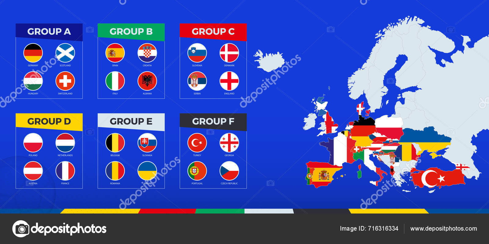 Europa Mapa Con Destacado Torneo Fútbol Europeo 2024 Países ...