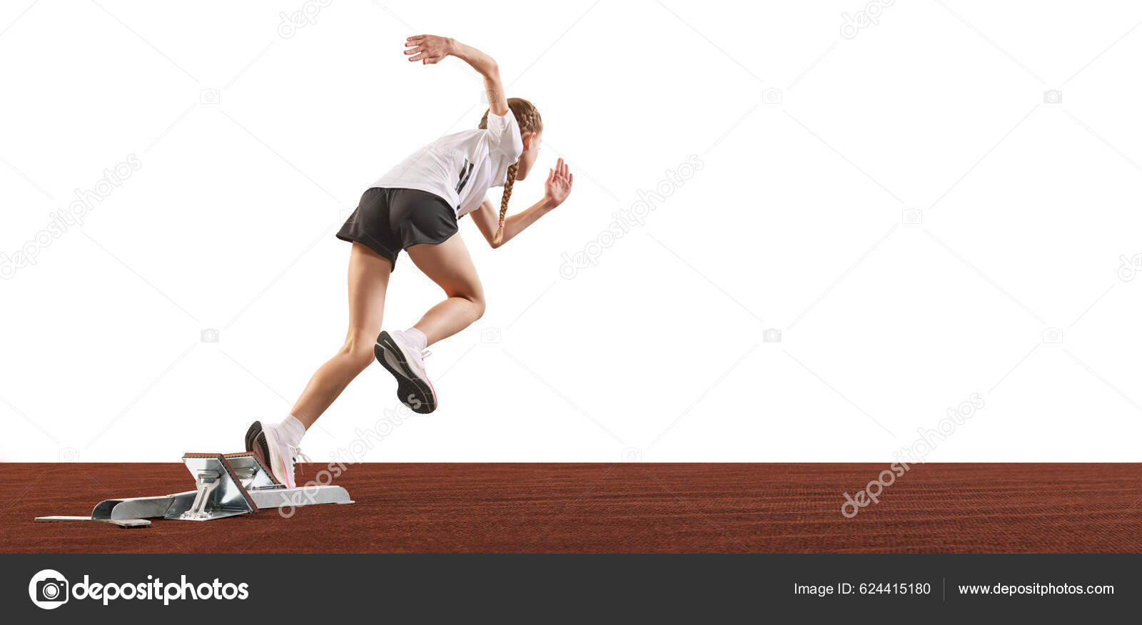 Running Technique Back View Beginner Female Track Runner Bursting ...