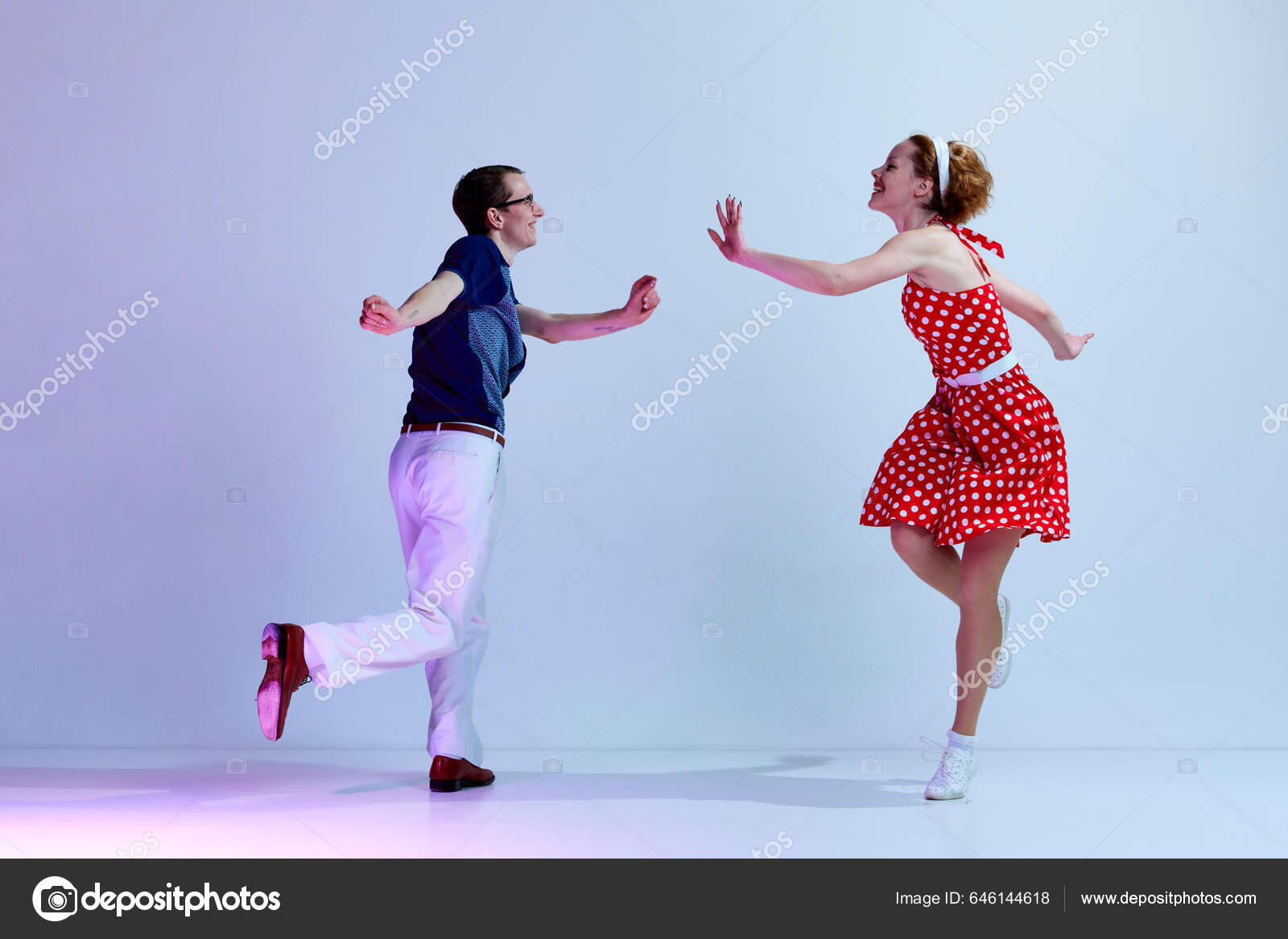 Retro Dance Styles Young Active Couple Man Woman Having Fun — Stock ...
