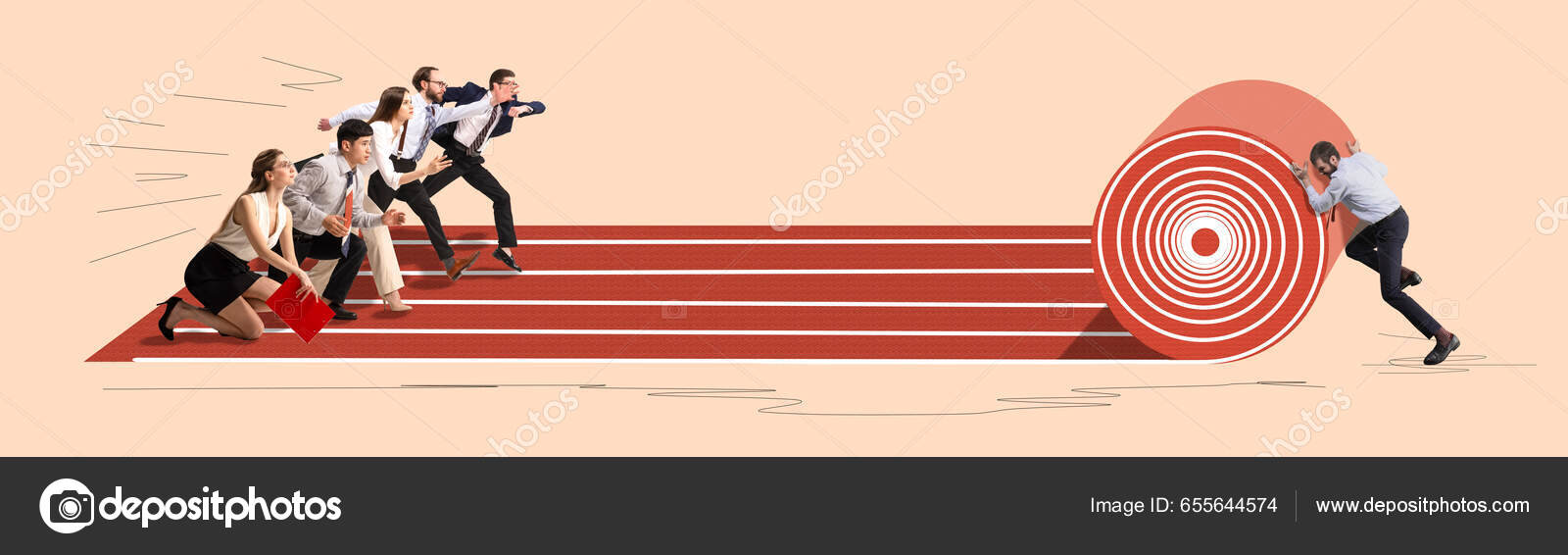 Motivated Ambitious Employees Ready Run Forward Success Reach Top ...