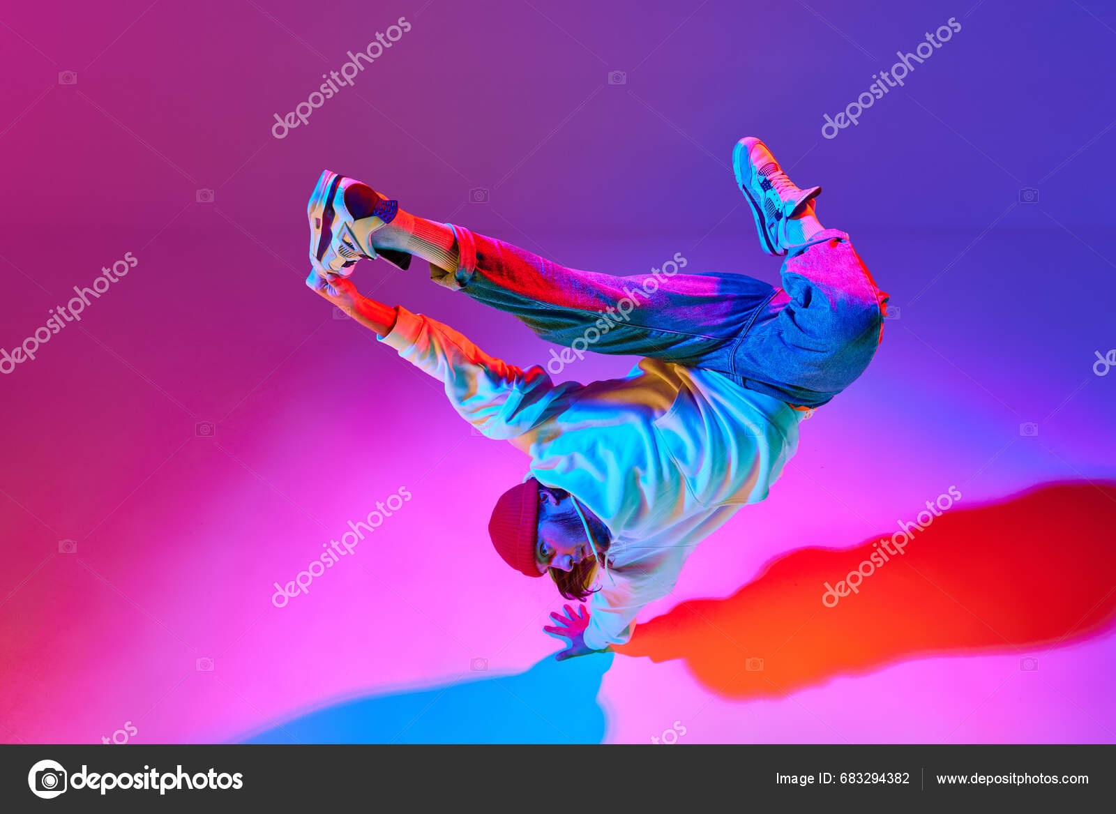 Man Stylish Sportswear Motion Dancing Breakdance Isolated Gradient ...