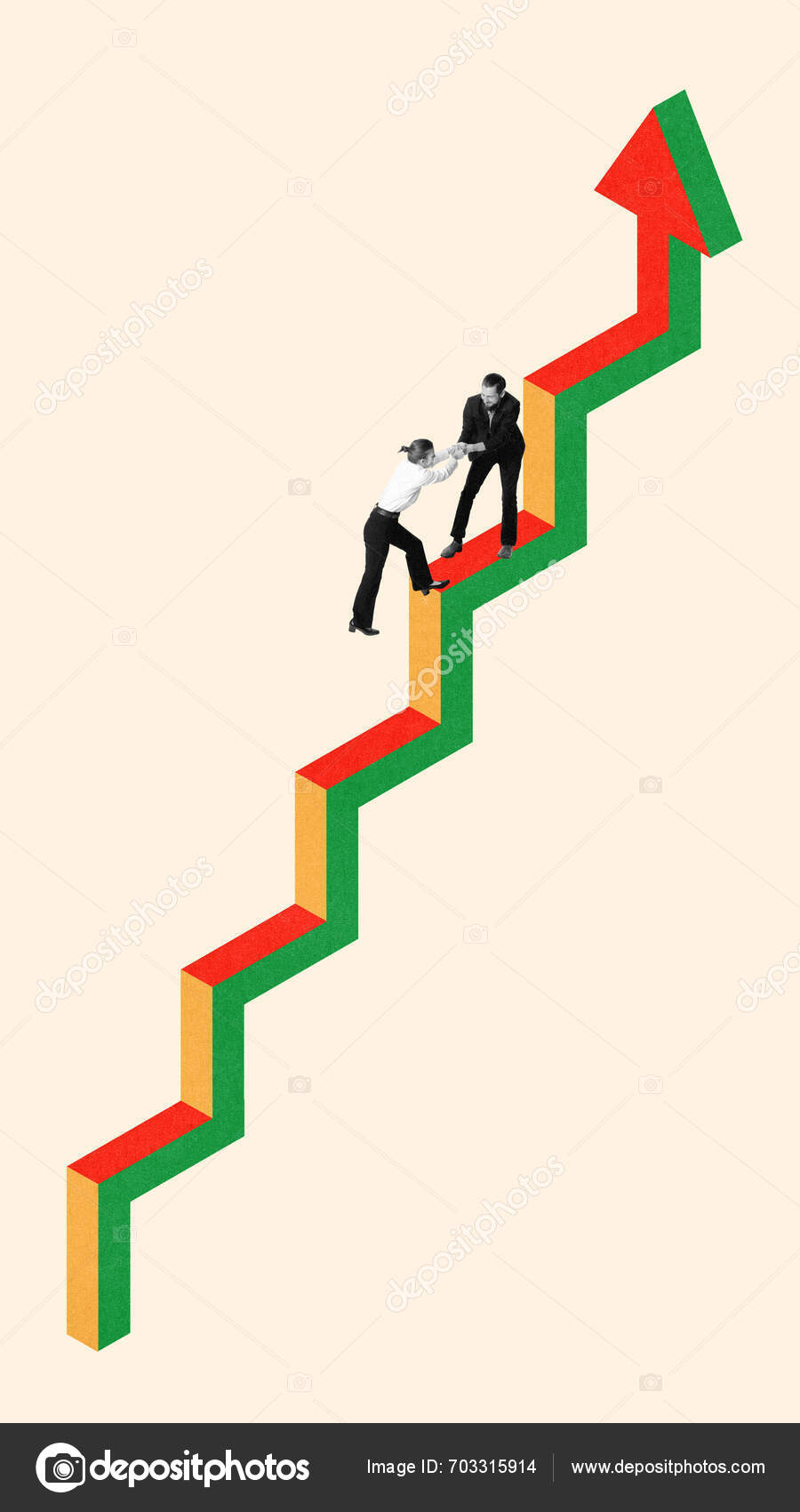 Male Employee Helping Girl Trainee Climb Upwards Ladder Success Growing ...