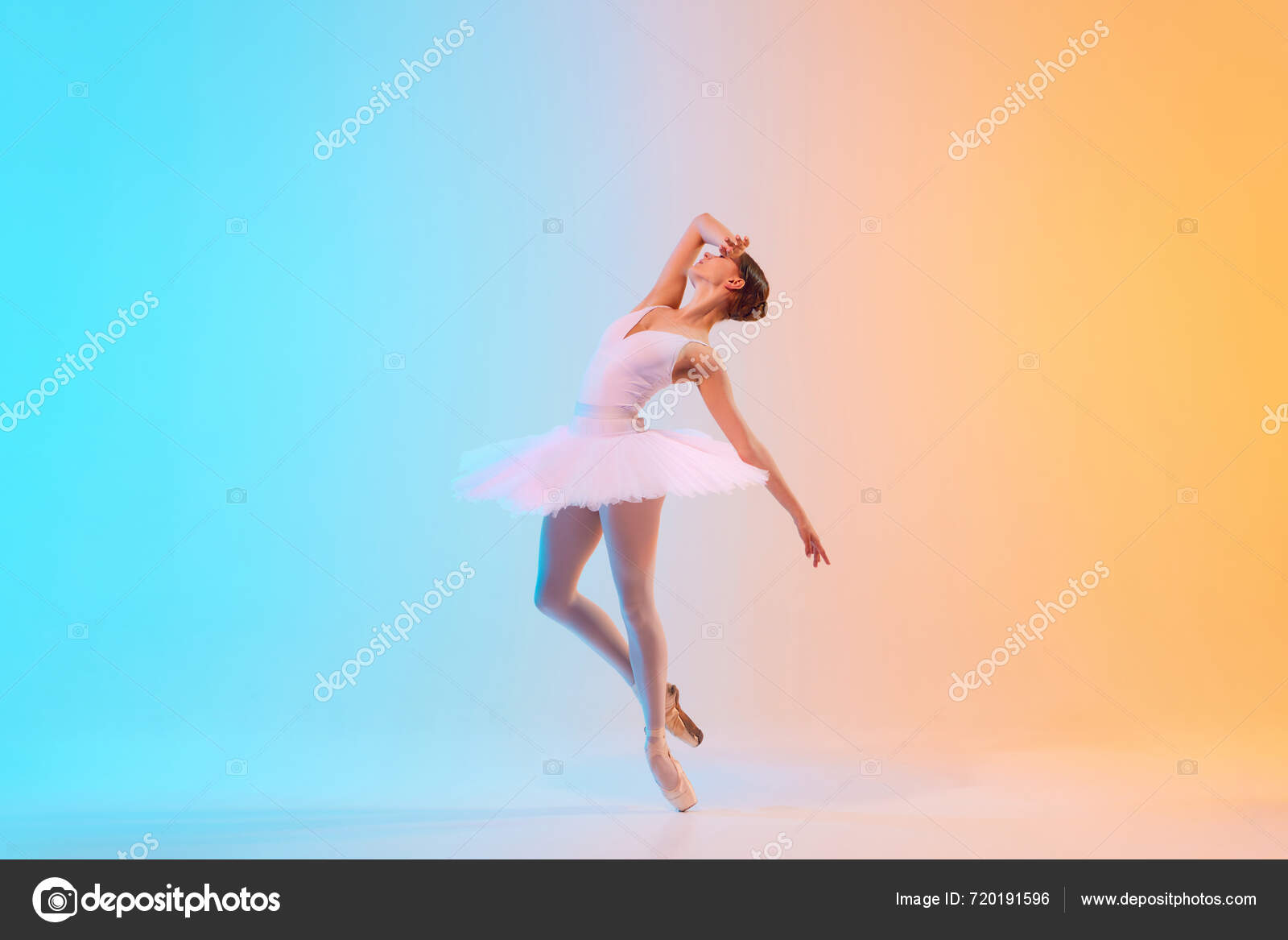 Profile View Artistic Ballerina Dancing Leaning Backwards Elegantly ...