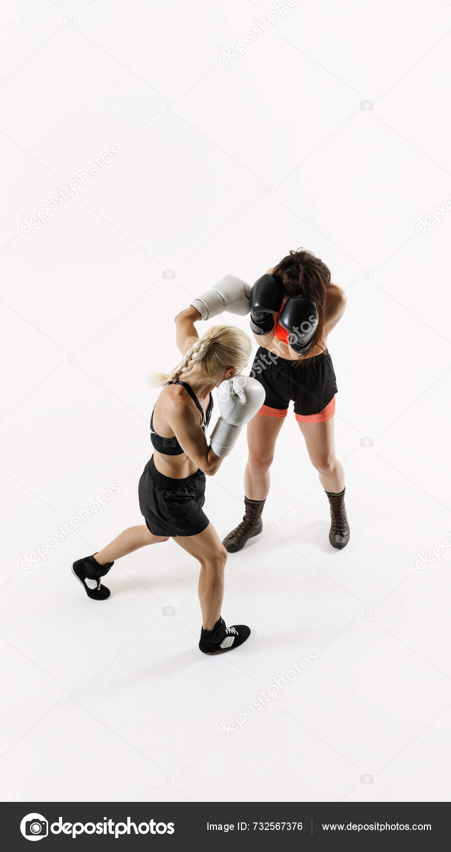 Vertical Top View Image Two Competitive Women Boxing Athletes Competing ...
