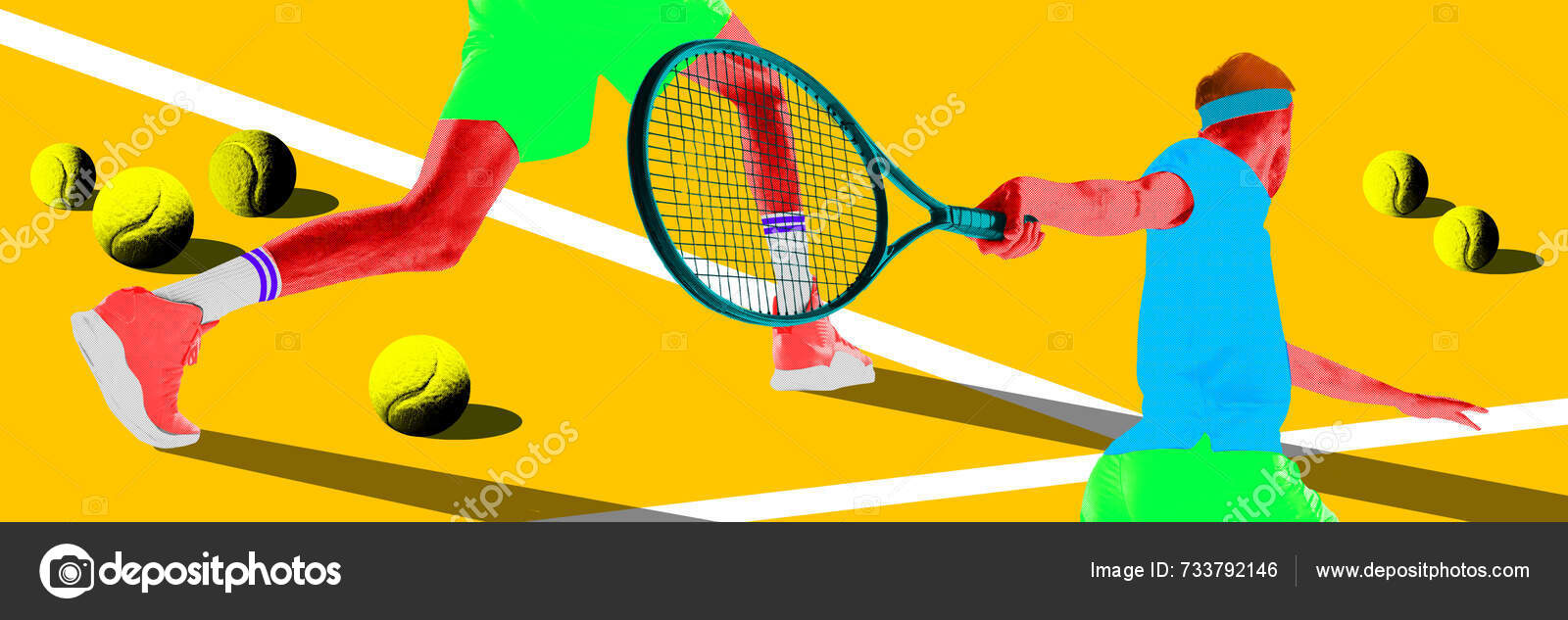 Pop Art Style Design Male Tennis Player Sportswear Motion Hitting ...