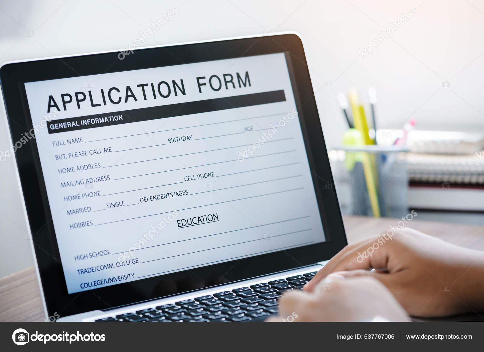Business Man Working Laptop Computer Application Form Information ...