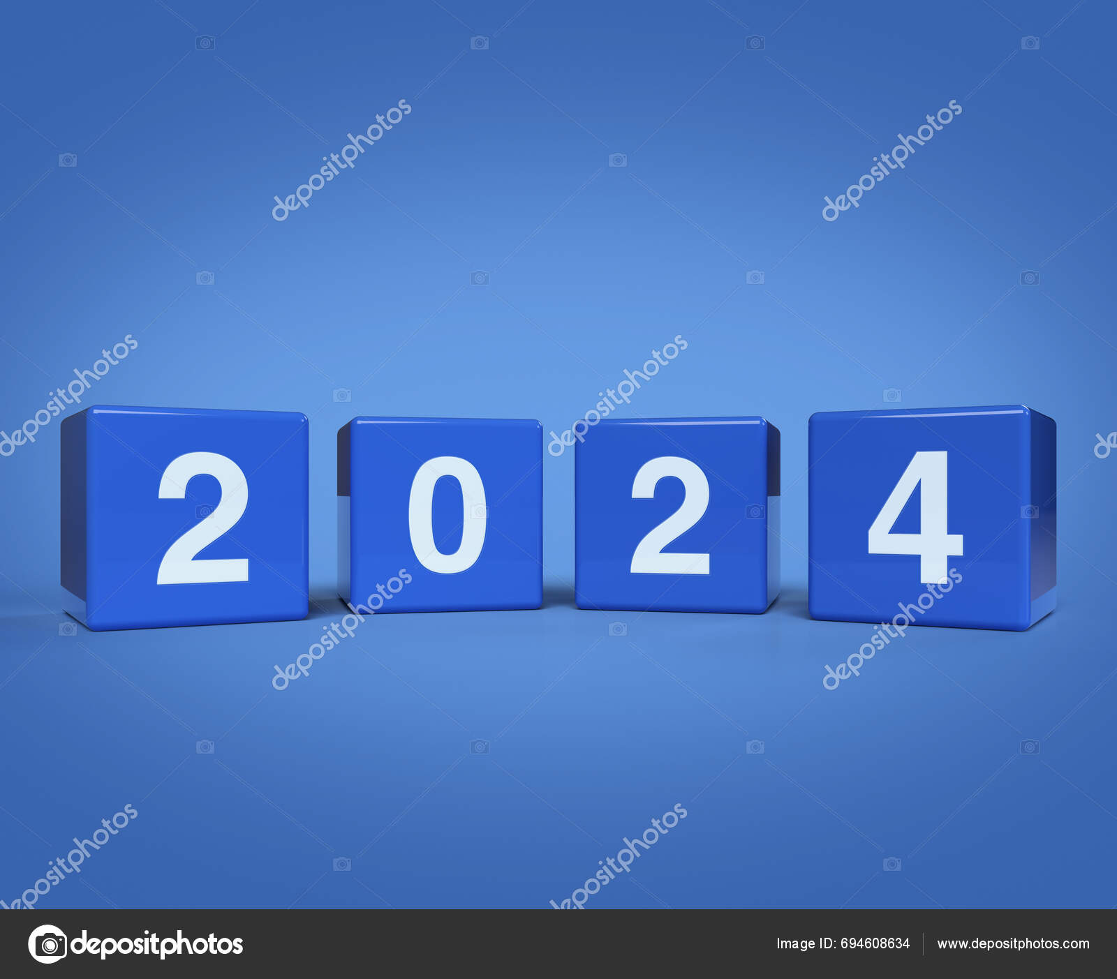 Rendering Illustration 2024 Letter Block Cubes Light Blue Background ...