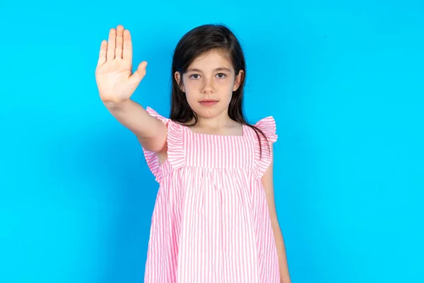 Beautiful Kid Girl Wearing Pink Dress Blue Background Feeling Angry ...