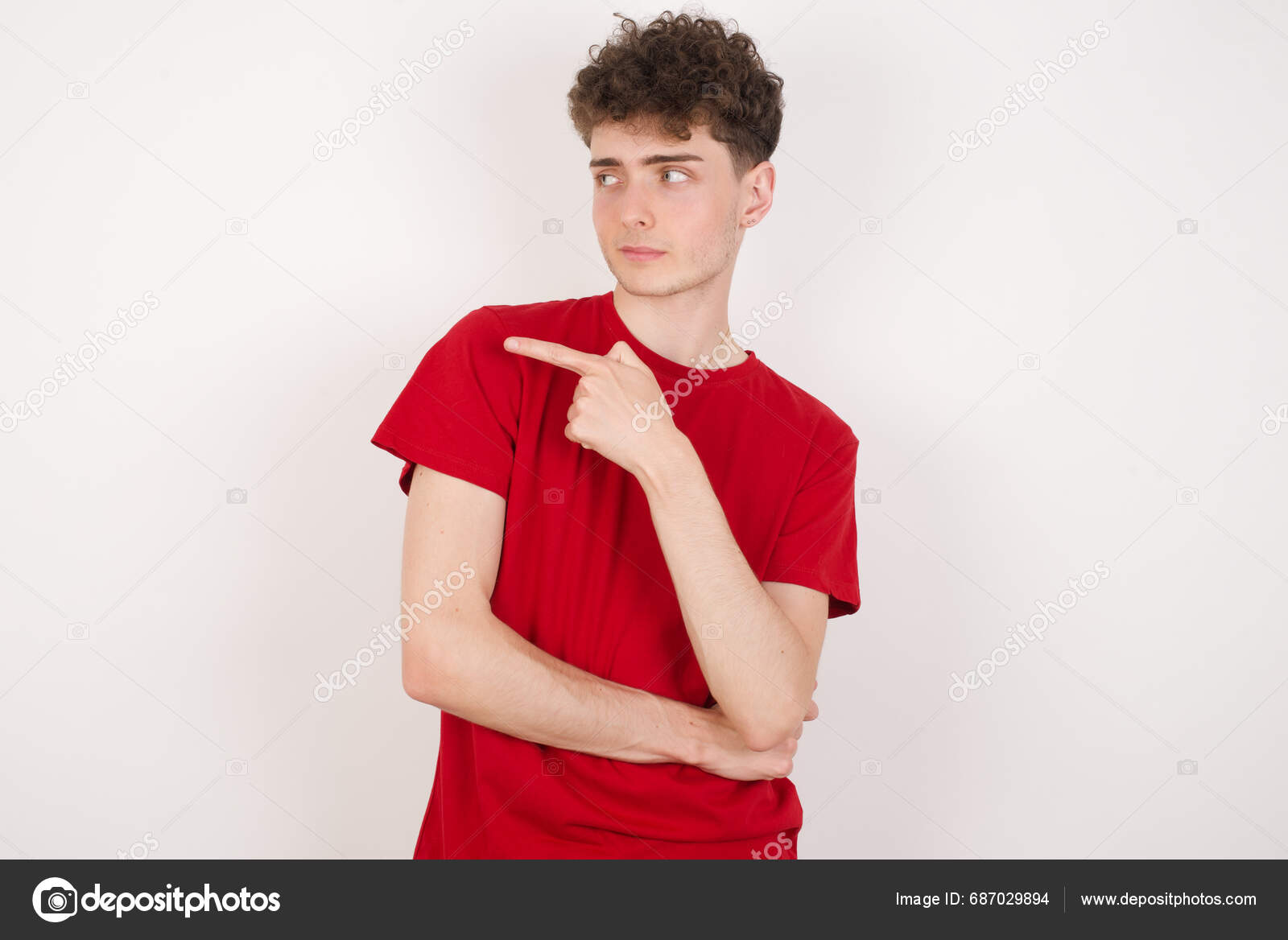 Portrait Handsome Young Man White Background Posing Camera Tricky Look ...