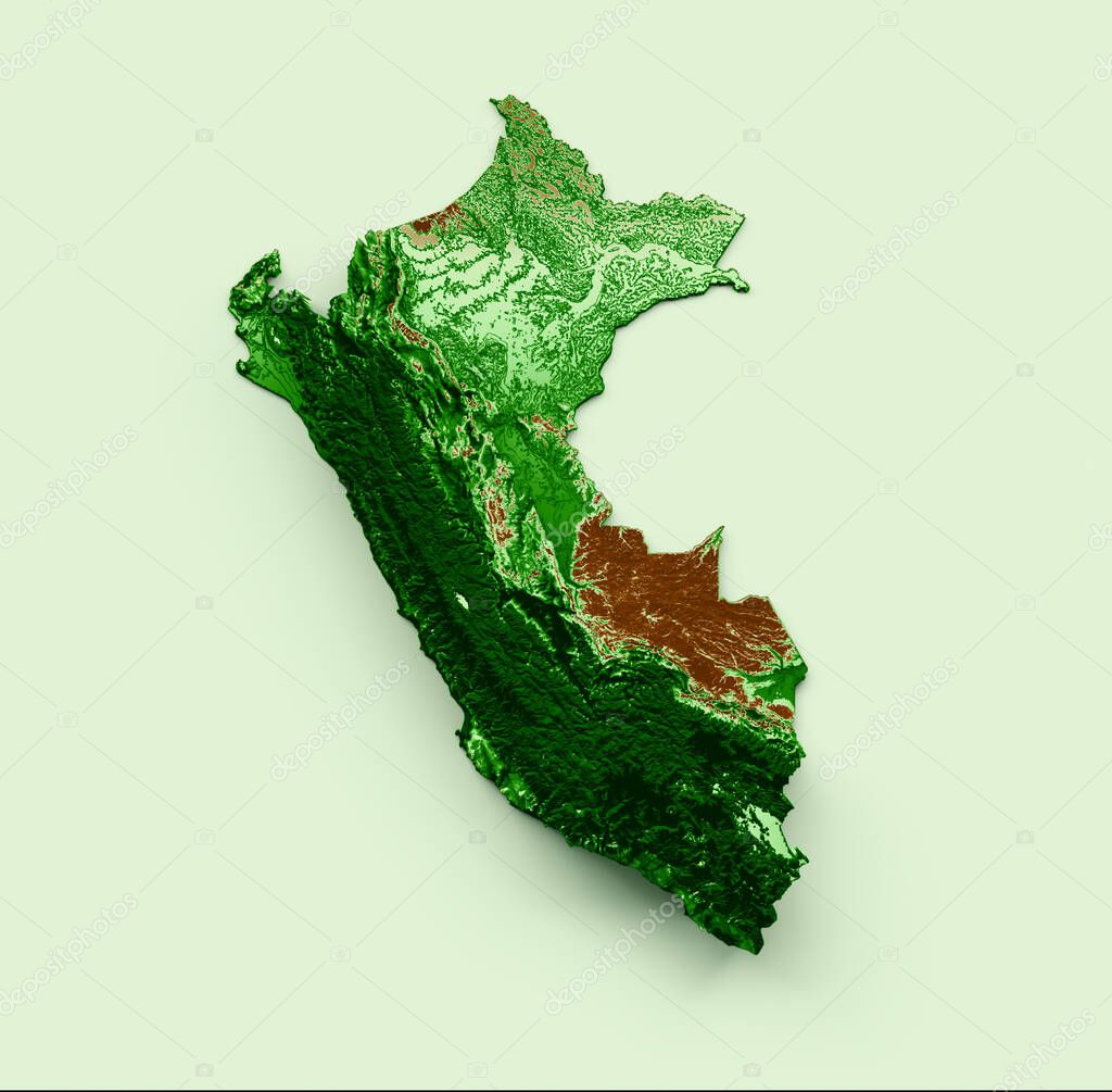 Perú Mapa topográfico 3d mapa realista Color 3d ilustración 2023