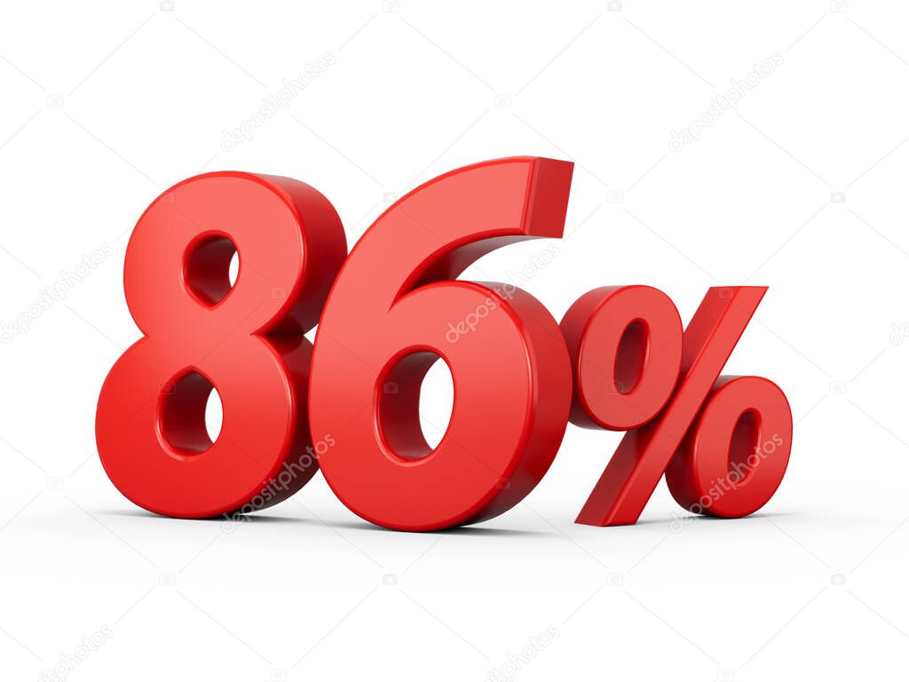 3d rojo 86% ochenta y seis por ciento signo sobre fondo blanco 3d ...