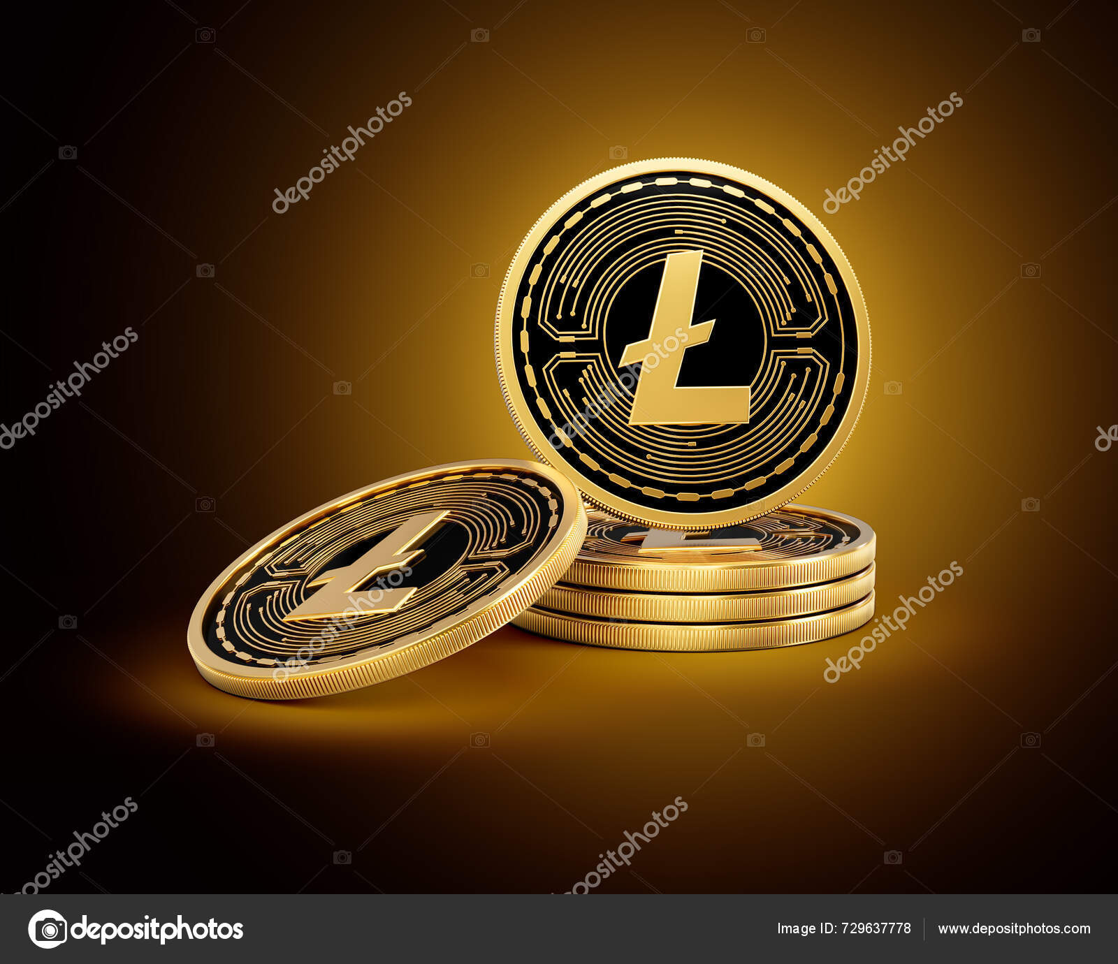 Stack Golden Cryptocurrency Litecoin Ltc Coins Shiny Golden Glow ...