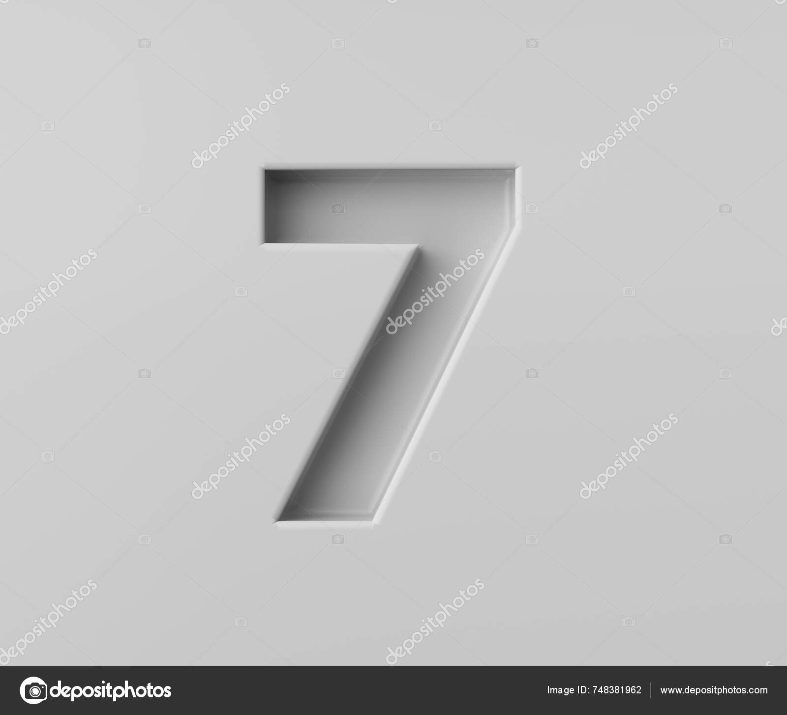 Sleek White Number Seven Subtle Shadow Embossed Grey Background ...