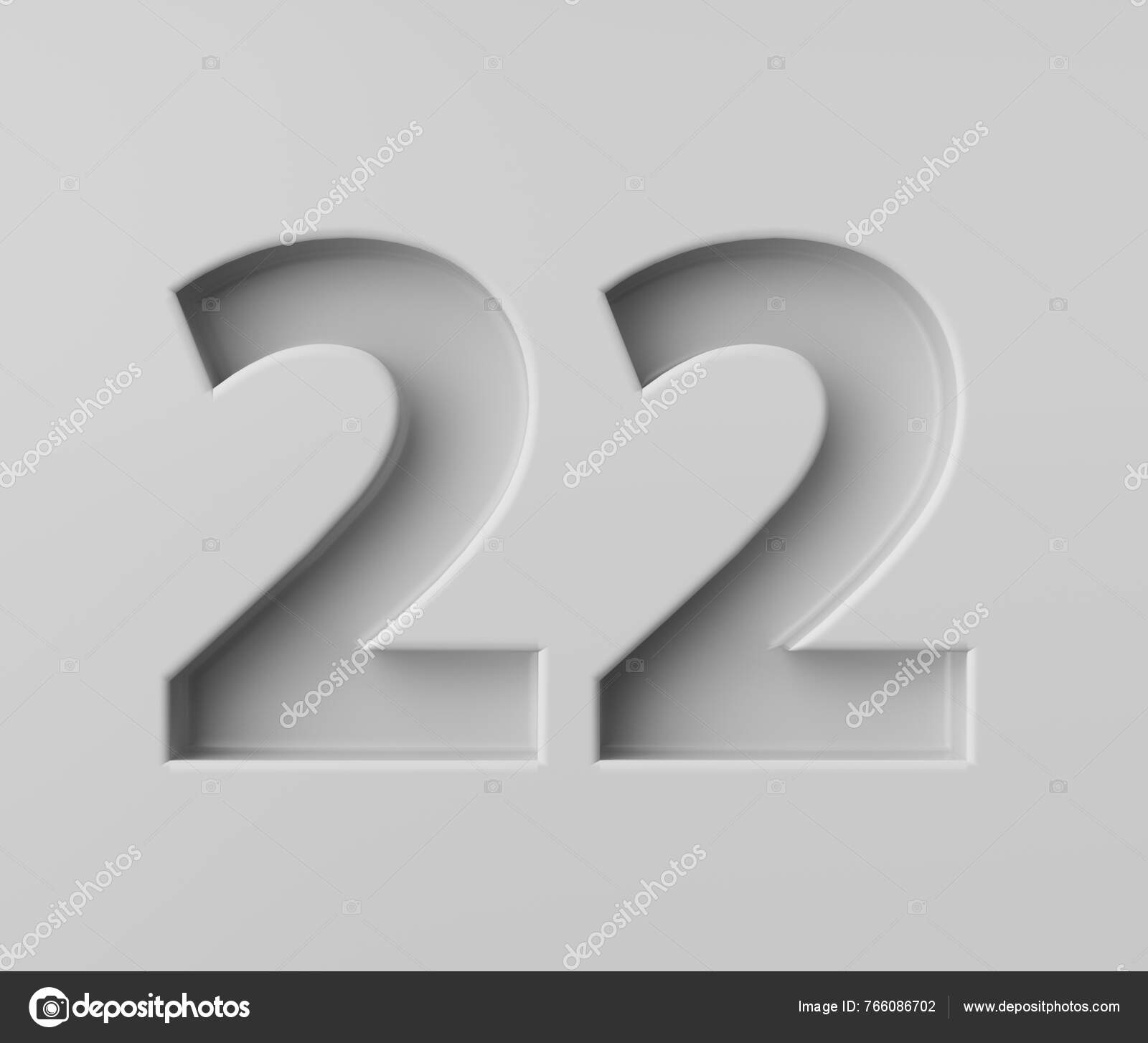 Sleek White Number Twenty Two Subtle Shadow Embossed Grey Background ...