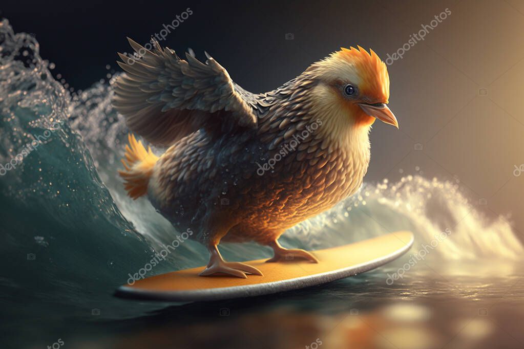 Mira este pollo fresco montar las olas en una tabla de surf en el ...