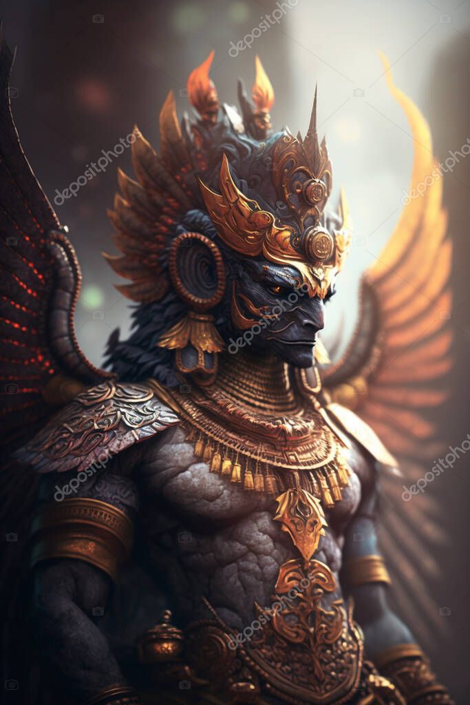 Esta majestuosa escultura de Garuda, una criatura mítica parecida a un ...