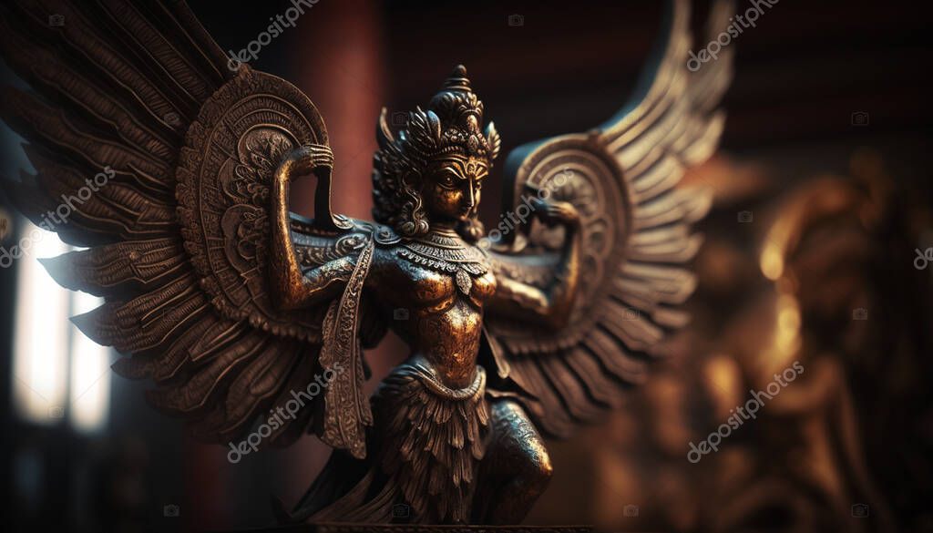 Esta majestuosa escultura de Garuda, una criatura mítica parecida a un ...