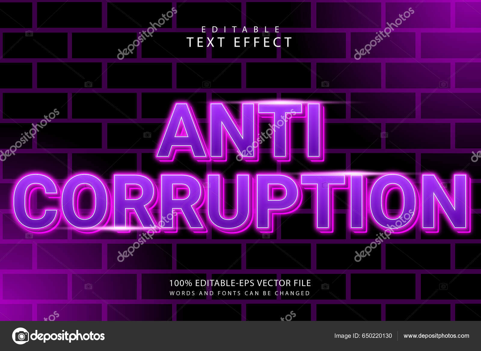 Corruption Editable Text Effect Dimension Neon Style Stock Vector by ...