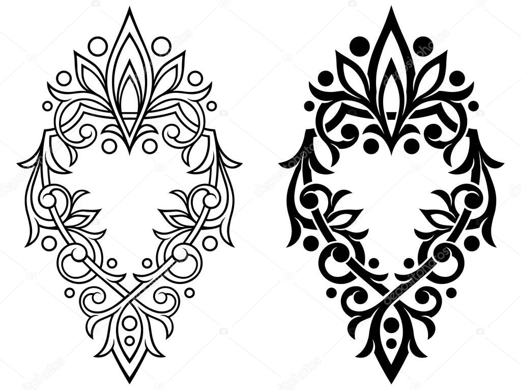 Adorno del escudo heráldico. Diseño de línea y silueta de escudo con ...