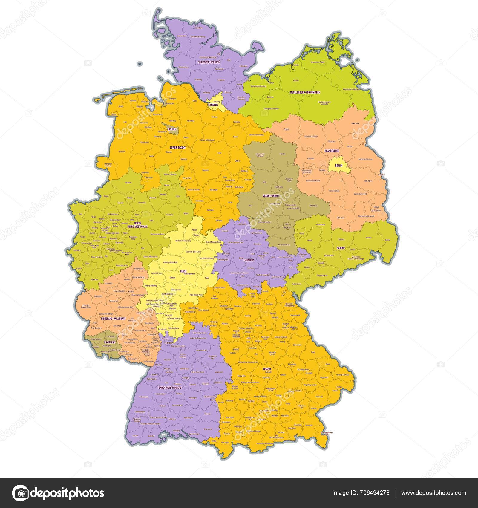 Image vectorielle Carte Administrative L'allemagne Montrant Les Régions ...