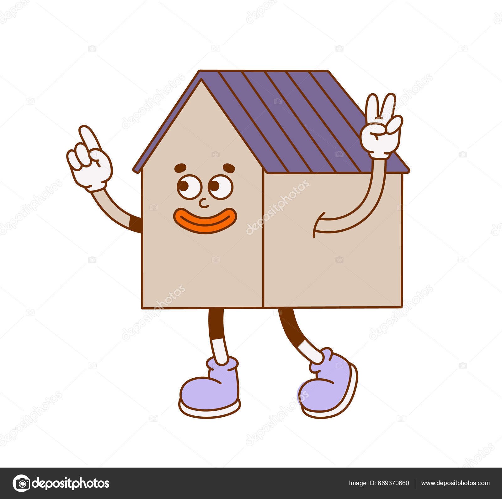 Hand Drawn Retro Character House Vector Illustration Trendy Retro ...