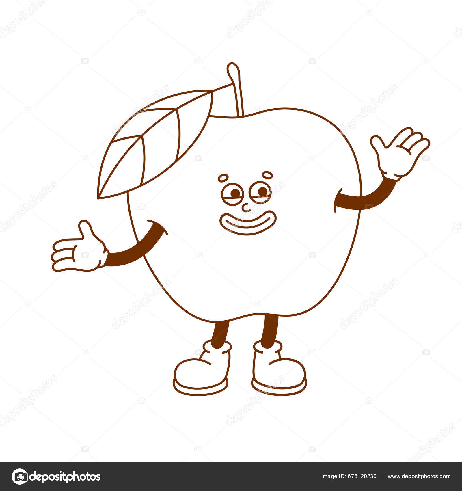 Hand Drawn Apple Retro Character Vector Illustration Trendy Retro ...