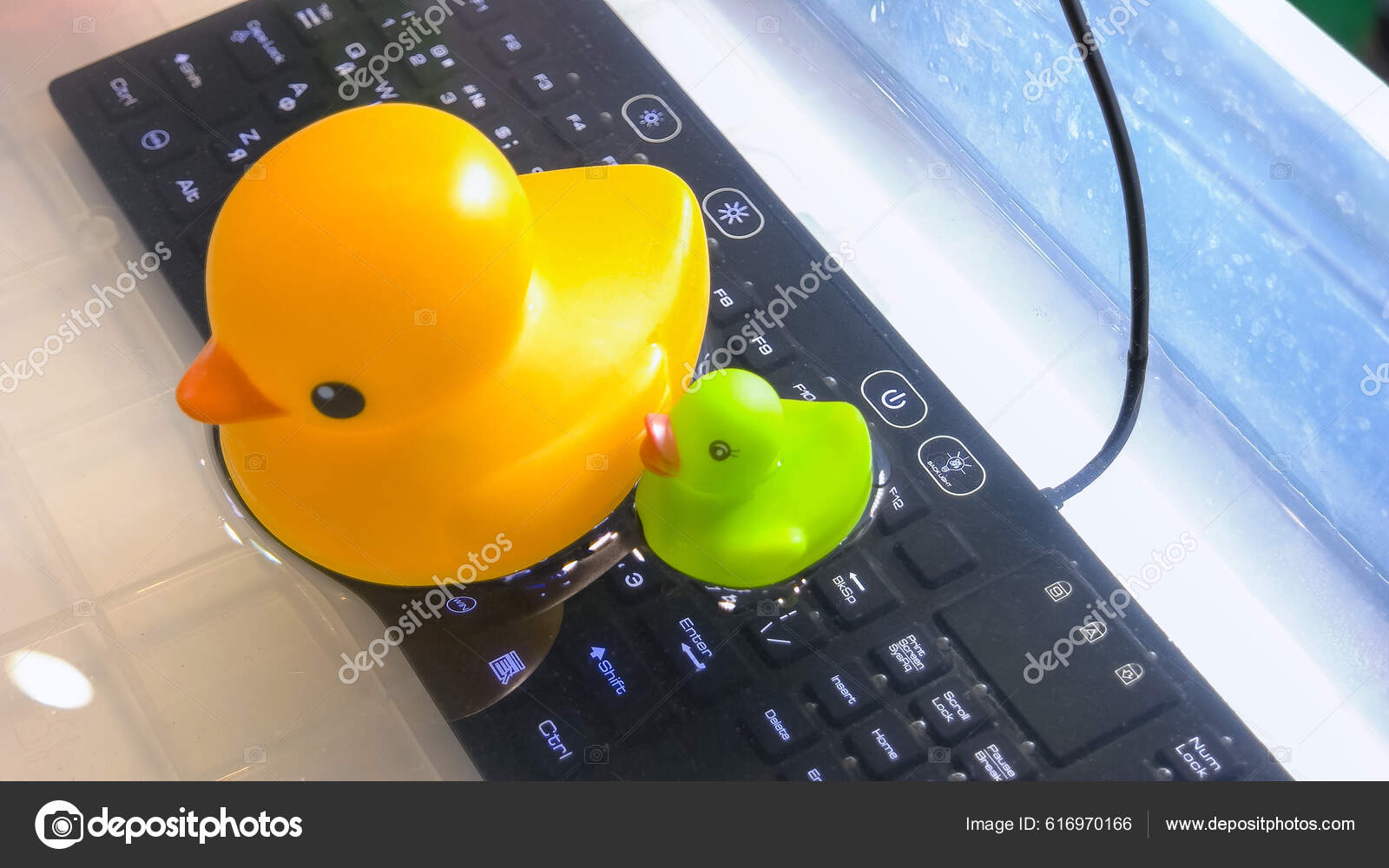 Yellow Duck Black Keyboard Background Cute Rubber Ducks Keyboard Water ...