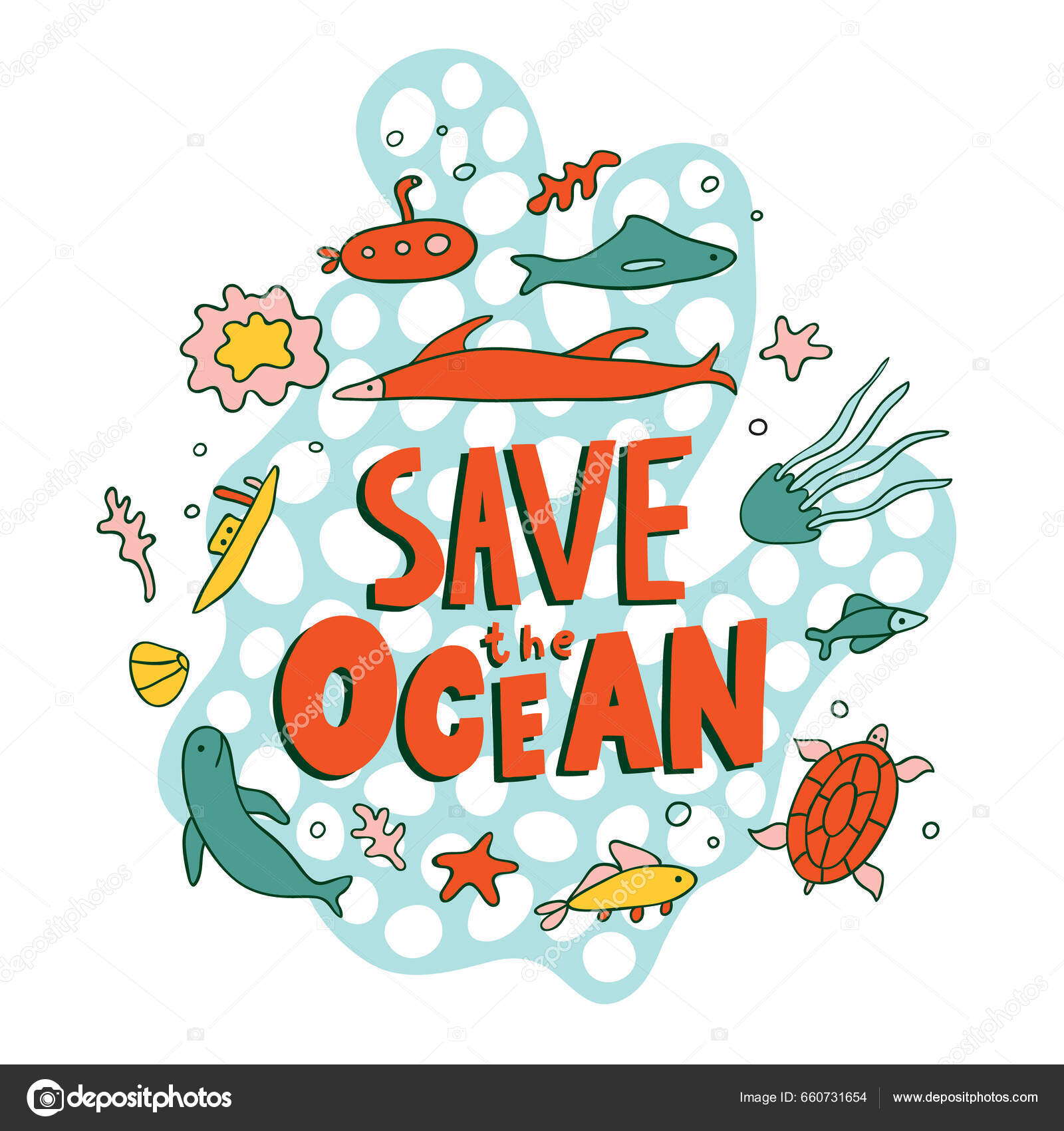 Ocean Flat Concept Vector Illustration Protect Ecology Marine Flora ...