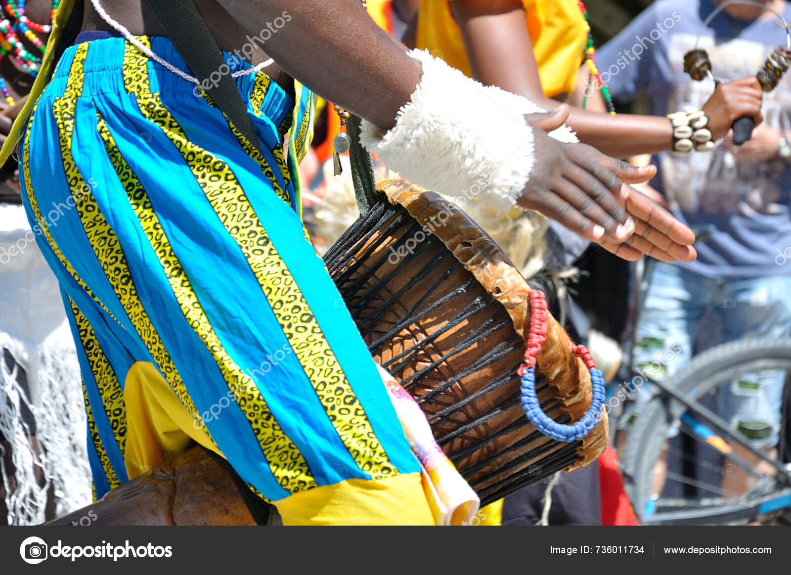 Men Playing Drum Wearing One Traditional Costume Kenya Africa — Stock ...