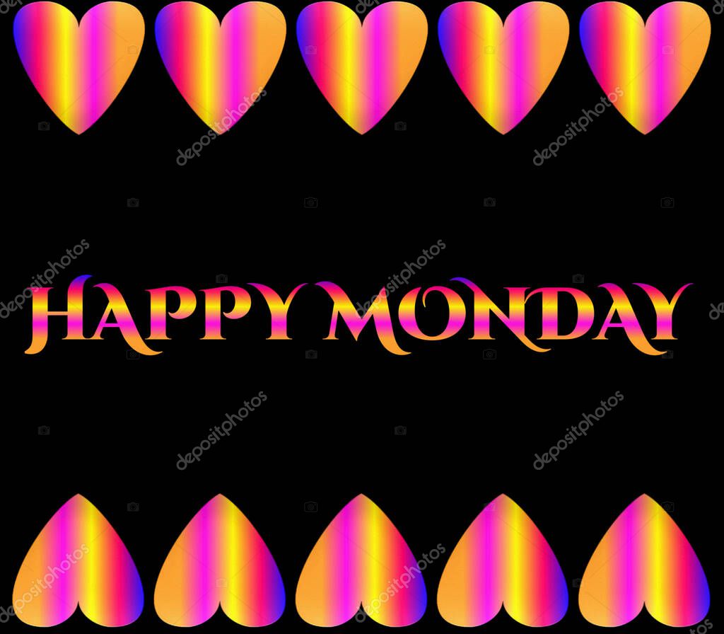Un texto Ilustrado de colores FELIZ LUNES con coloridas formas de ...