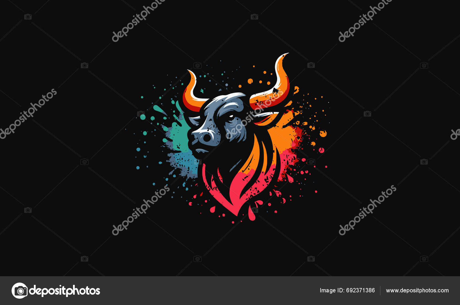 Head Cow Background Splash Colorful Vector Flat Design Stock Vector by ...