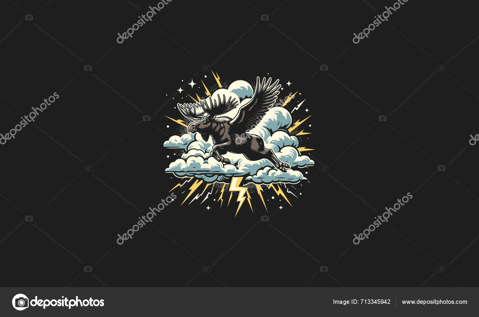 Flying Moose Cloud Lightning Vector Artwork Design Stock Vector by ...