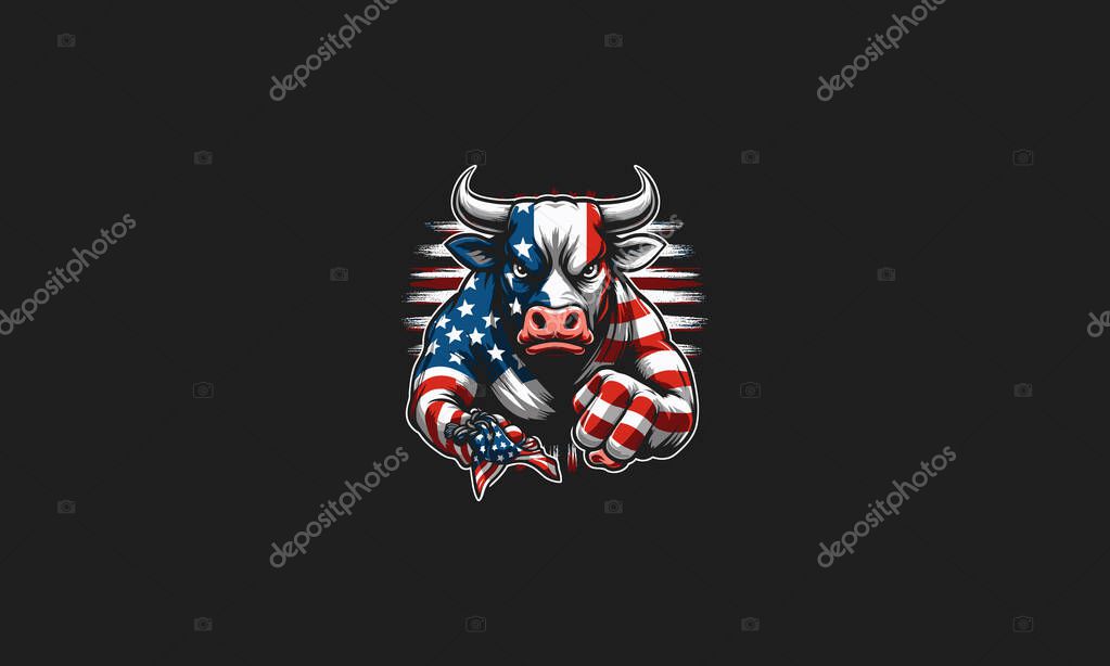 cabeza vaca enojado con bandera americano vector diseño de obras de ...