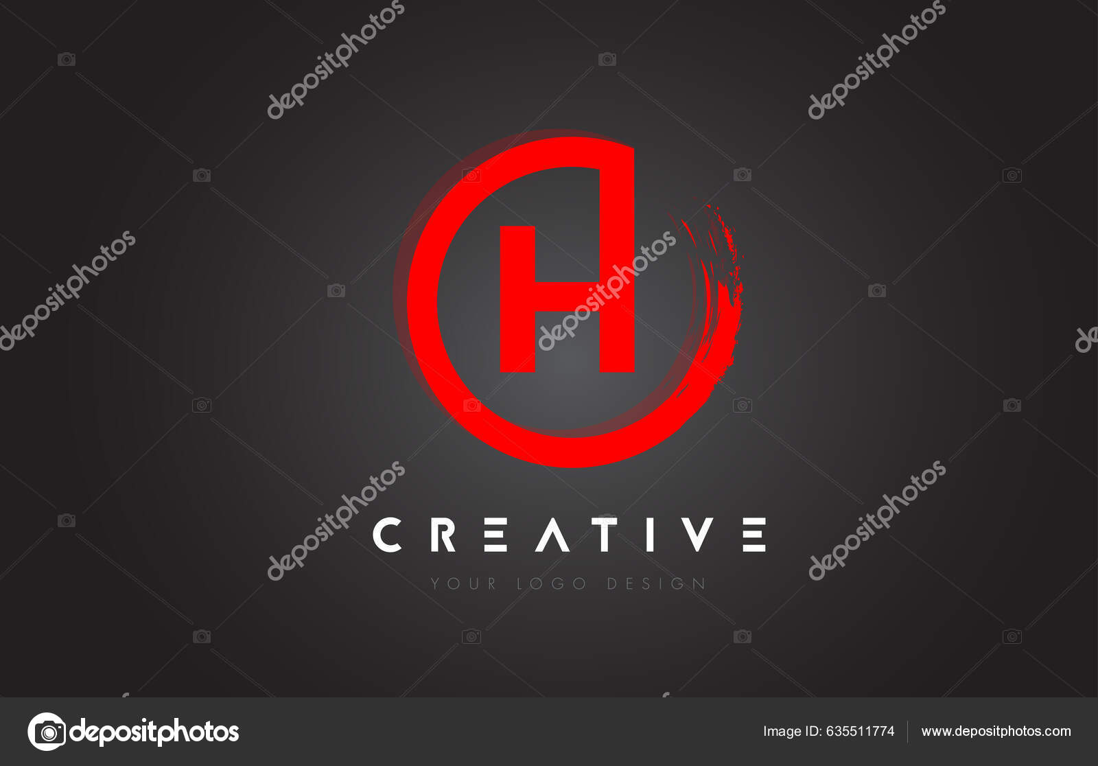 Red Circular Letter Logo Circle Brush Design Black Background Vector de ...