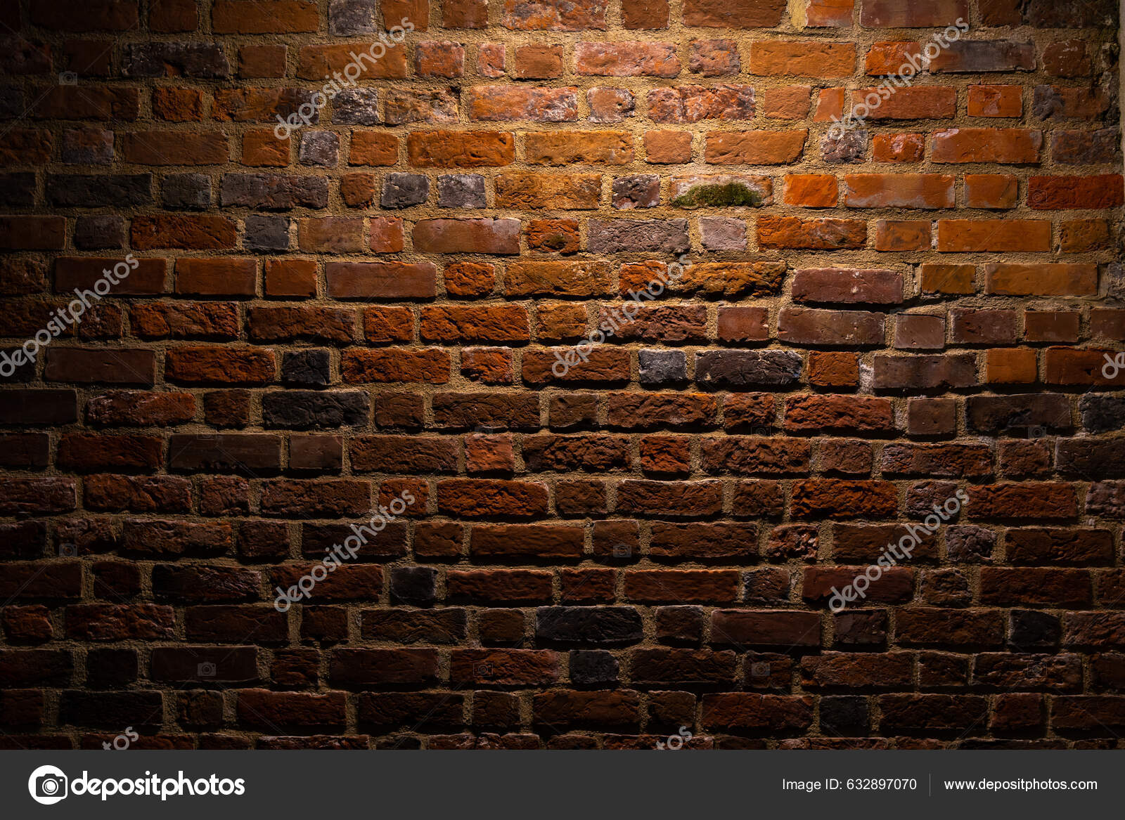 Red Brick Wall Illuminated Night Surface Texture Emphasized Angle ...