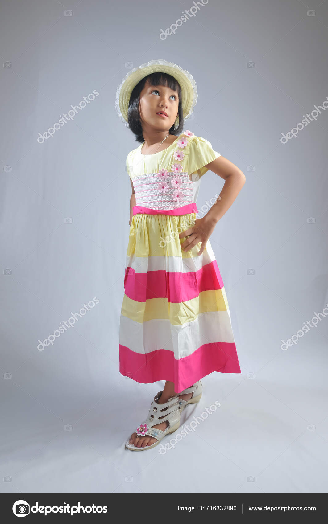 Indonesian Little Girl Wearing Fashionable Dress Modeling Pose Isolated ...
