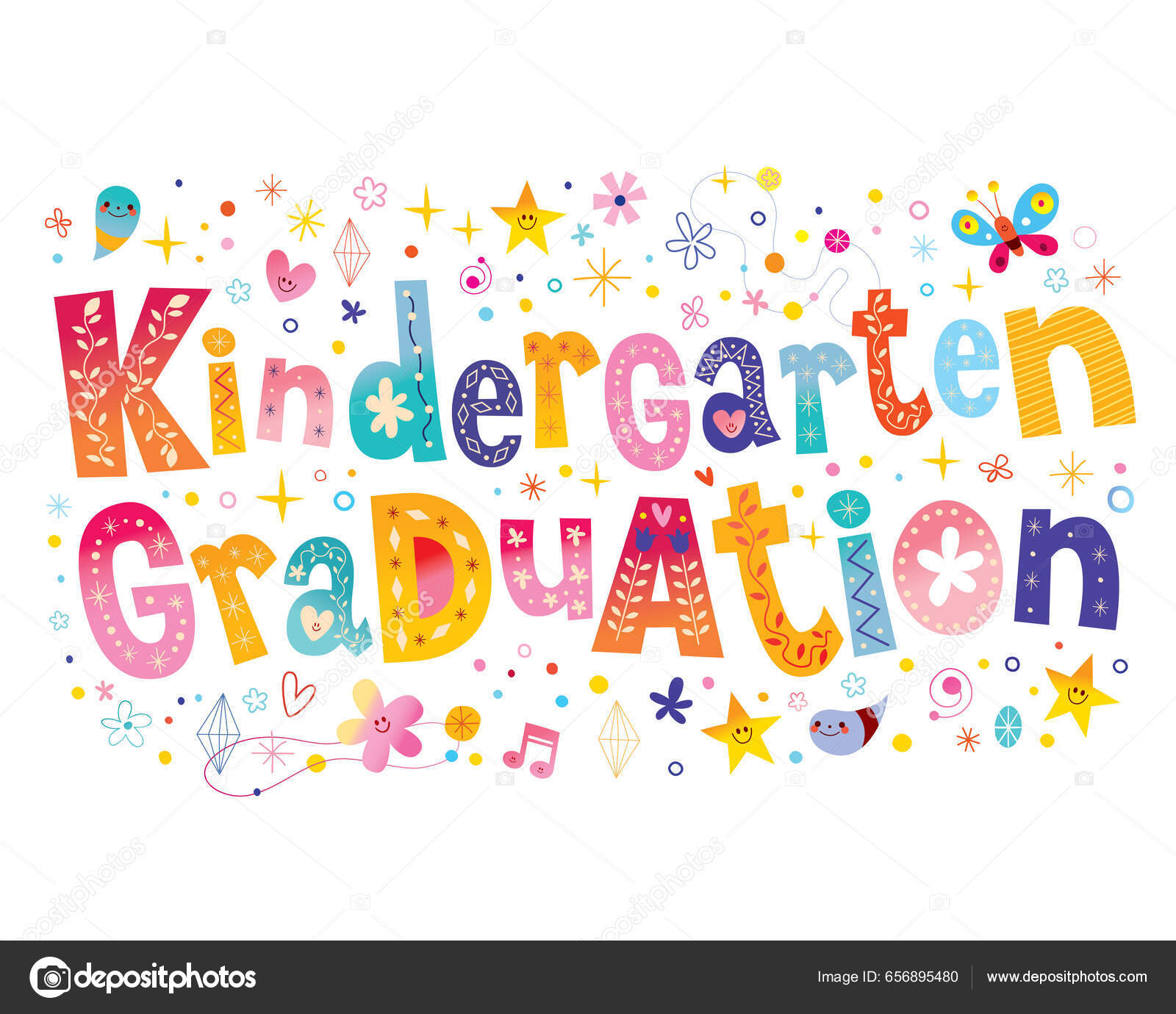 Kindergarten Graduation Design Unique Lettering Stock Vector by ...