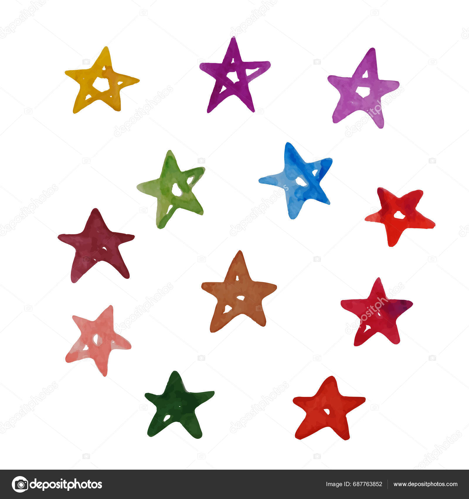 Vector Set Watercolor Stars White Background Great Element Your Design ...