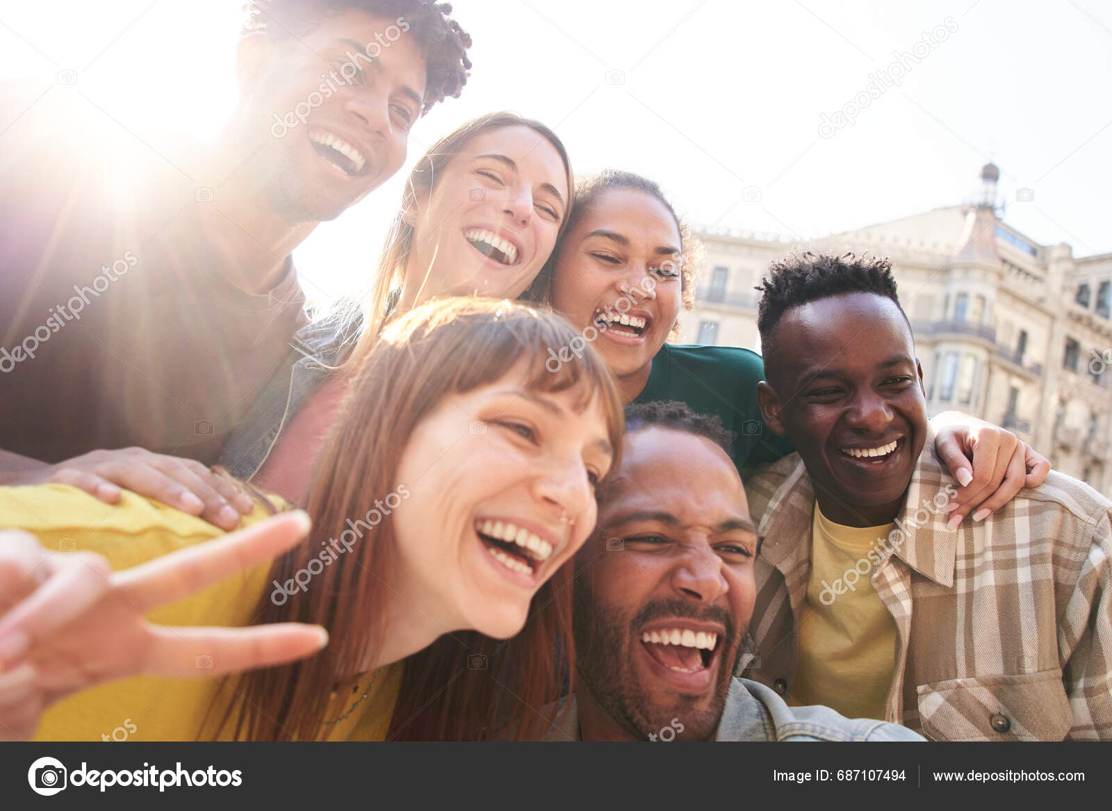 Happy Smiling Multi Ethnic Group Friends Having Fun Together Multiracial — Stock Photo ...