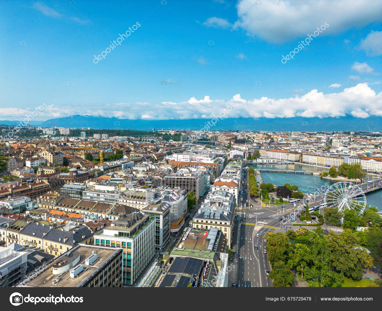 Aerial Panoramic View Geneva City Switzerland Beautiful Panorama View ...
