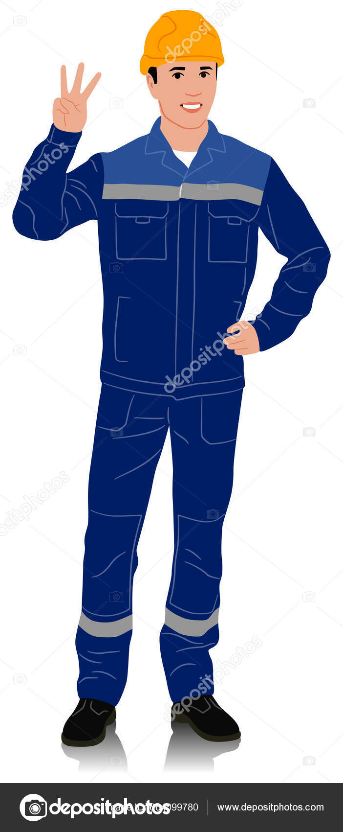 Hand Drawn Worker Wearing Helmet Overalls Safety Band Worker Shows ...