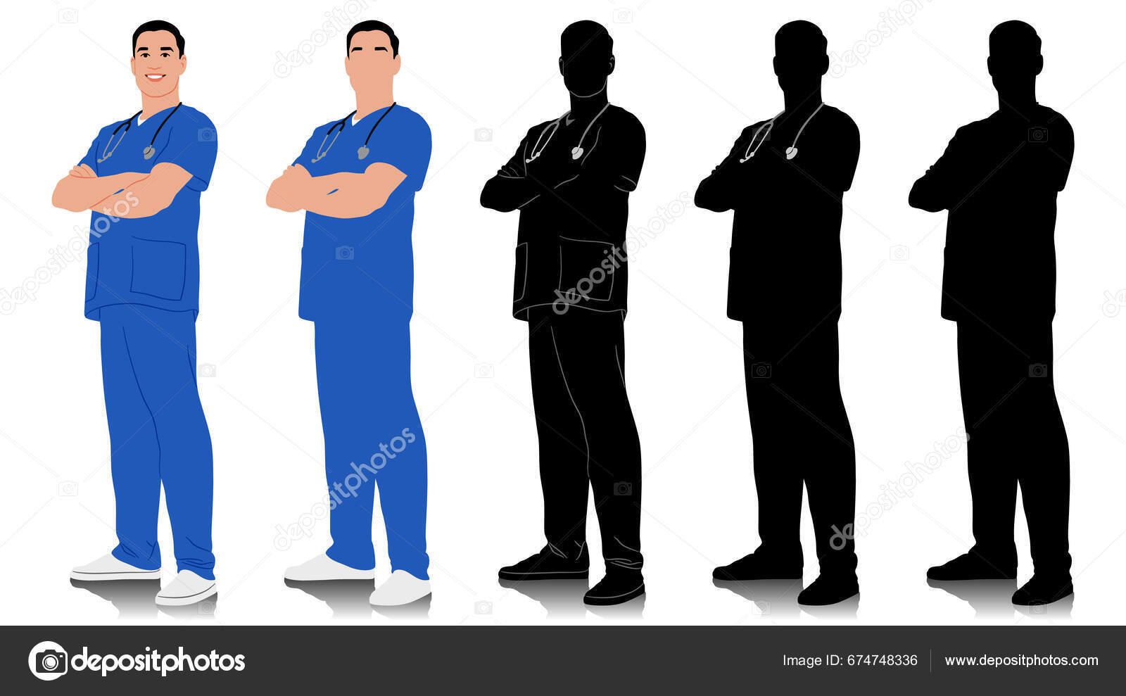 Hand Drawn Healthcare Worker Happy Smiling Doctor Stethoscope Male ...
