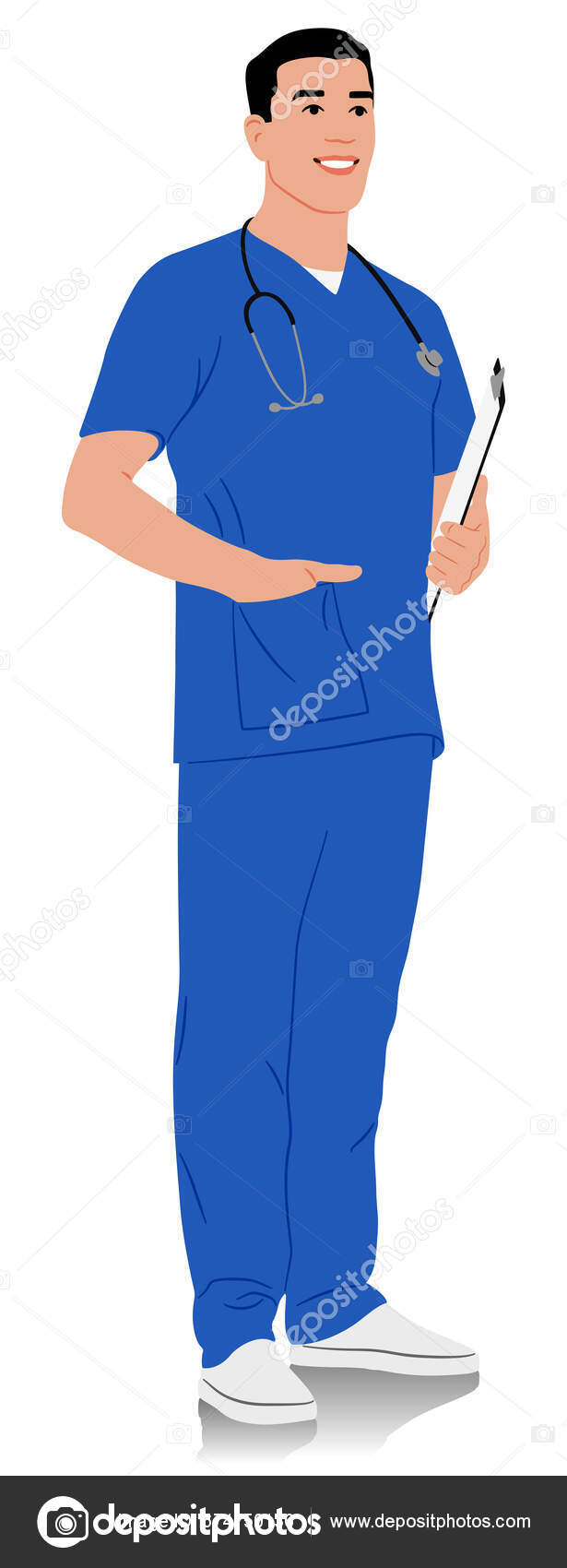 Hand Drawn Healthcare Worker Happy Smiling Doctor Stethoscope Clipboard ...