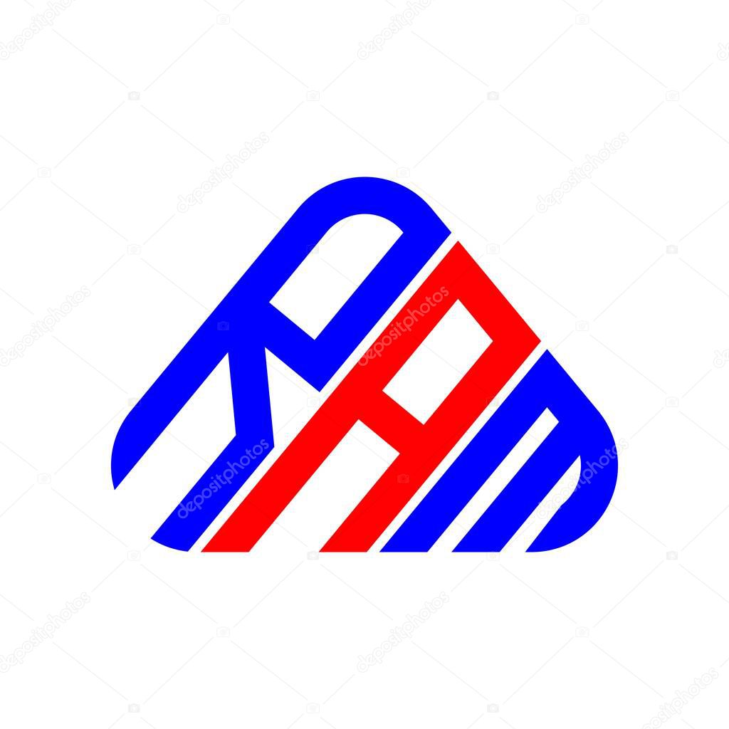 Diseño creativo del logotipo de la letra RAM con gráfico vectorial ...