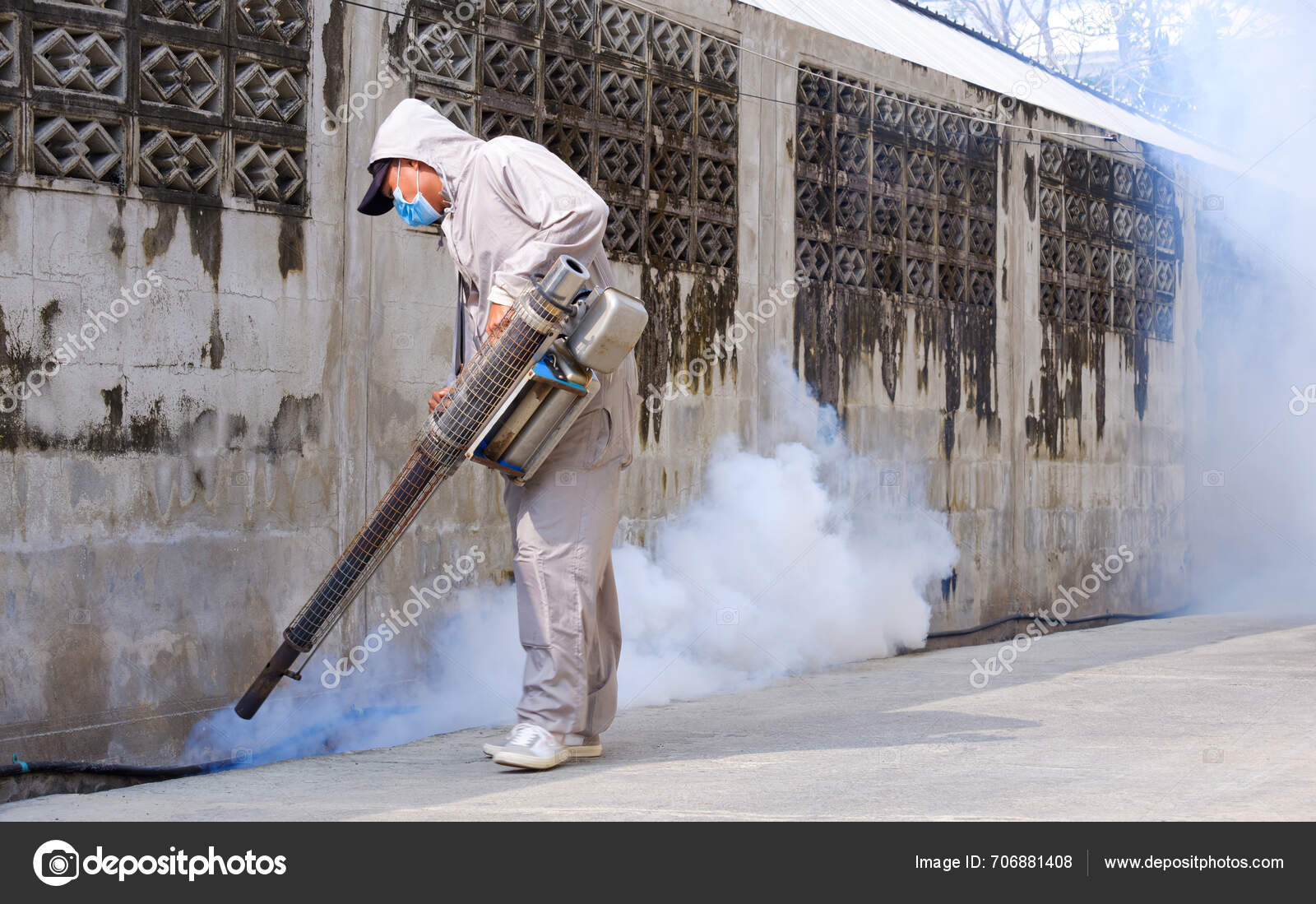 Healthcare Worker Using Fogging Machine Fumigation Eliminate Mosquitoes ...